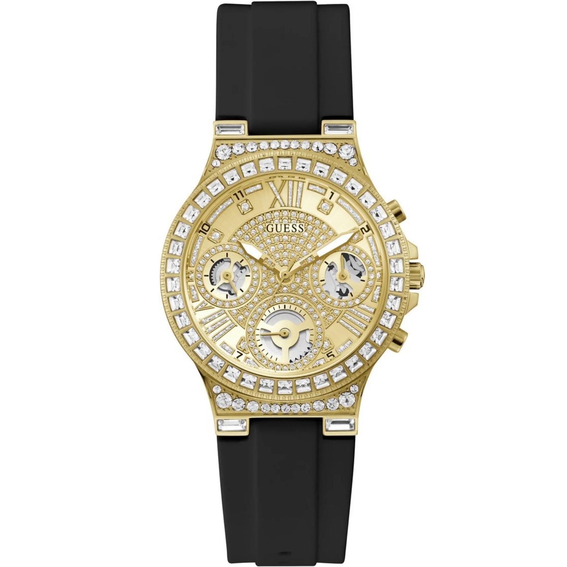 Đồng hồ đeo tay nữ dây cao su màu đen Guess Moonlight Black Tone Watch ...